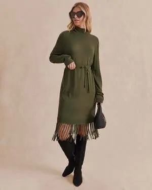 Splendid Sadie Fringe Sweater Dress - Pine