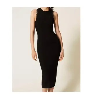 TWINSET Lace-trim Ribbed Midi Dress