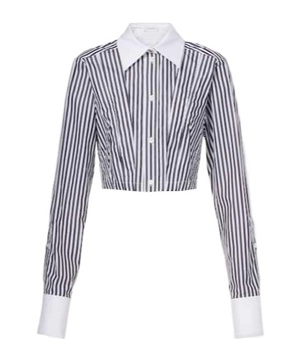 Sportmax Cropped Striped Cotton Poplin Shirt - Gray