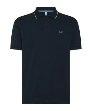 SUN 68 Contrast Trim Piqué Polo Shirt - Blue