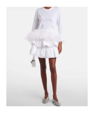 Comme Des Garçons Cotton Jersey Tulle Trimmed Top