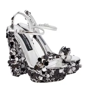 Dolce & Gabbana Sequined Faux Leather Platform Sandals
