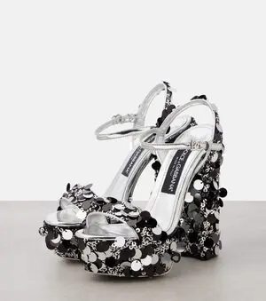 Dolce & Gabbana Sequined Faux Leather Platform Sandals