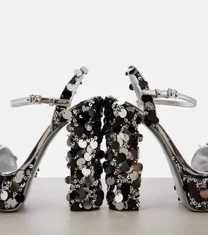 Dolce & Gabbana Sequined Faux Leather Platform Sandals