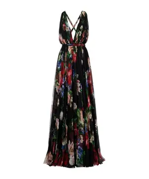 Dolce & Gabbana Floral Pleated Silk Chiffon Gown - Multi-color