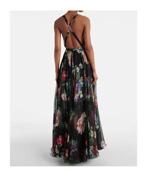 Dolce & Gabbana Floral Pleated Silk Chiffon Gown