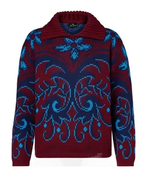 Etro Paisley Wool Jacquard Polo Sweater - Brown