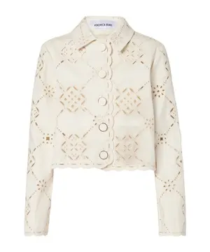 Veronica Beard Adelaide Laser-cut Cropped Cotton Jacket
