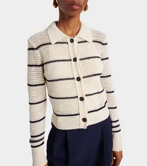 FRAME Striped Open-knit Cardigan