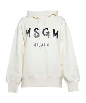 MSGM Logo Printed Drawstring Hoodie - White