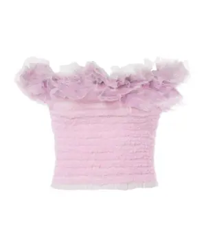 SUSAN FANG Shirred Off-shoulder Tulle Top