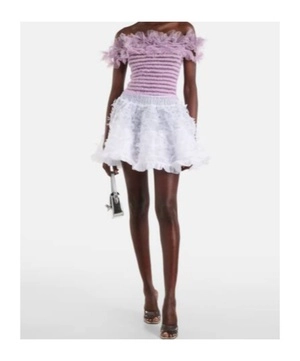 SUSAN FANG Shirred Off-shoulder Tulle Top