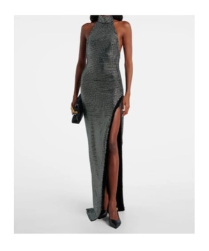 Balmain Rhinestone-embellished Velvet Maxi Dress