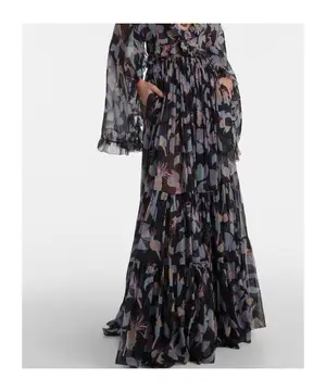 Chloé Floral Pleated Silk Maxi Skirt