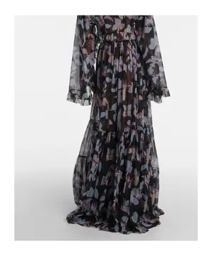Chloé Floral Pleated Silk Maxi Skirt