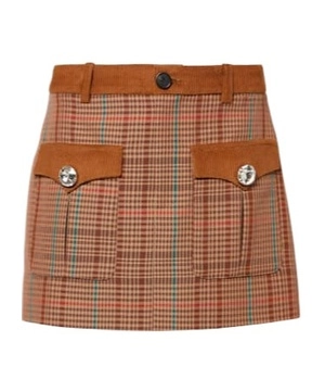 AREA Checked Wool-blend Miniskirt - Brown