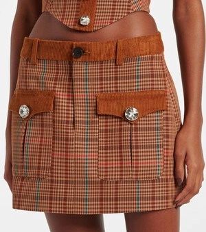 AREA Checked Wool-blend Miniskirt