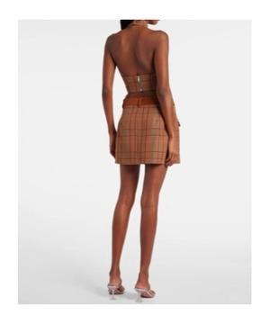AREA Checked Wool-blend Miniskirt