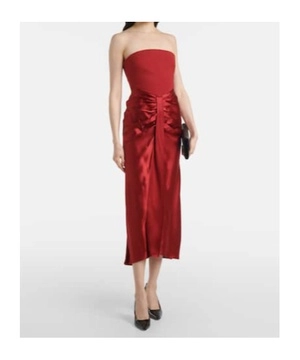 Staud Wayfaring Ruched Ponte And Satin Gown