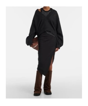 Attico Logo Asymmetric Cotton Jersey Midi Skirt