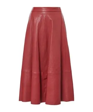 Brunello Cucinelli High-rise Leather Midi Skirt - Red