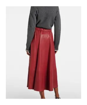 Brunello Cucinelli High-rise Leather Midi Skirt