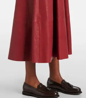 Brunello Cucinelli High-rise Leather Midi Skirt