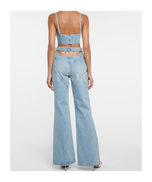 AREA Embellished Cutout Cotton Bootcut Jeans