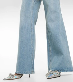 AREA Embellished Cutout Cotton Bootcut Jeans