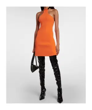 COURREGES Ribbed-knit Halterneck Minidress
