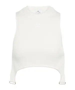 COURREGES Ribbed-knit Cropped Top With Suspenders