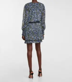 Veronica Beard Floral Print Smocked Mini Dress