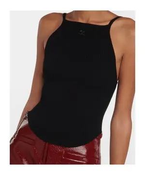 COURREGES Ribbed Knit Tank Top - Black