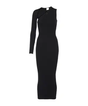 COURREGES Asymmetric Ribbed-knit Midi Dress - Black