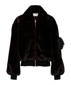 Coperni Zip-up Faux Fur Bomber Jacket With Sleeve Pocket - Black