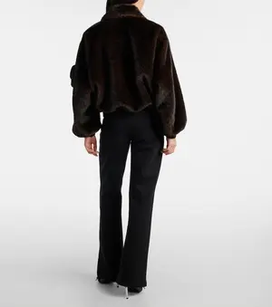 Coperni Zip-up Faux Fur Bomber Jacket With Sleeve Pocket - Black