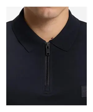 Hugo Boss Zip-neck Logo Polo Shirt - Dark Blue