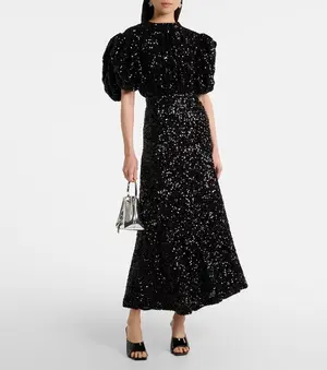 ROTATE BY BIRGER CHRISTENSEN Sequined Puff Sleeve Dress
