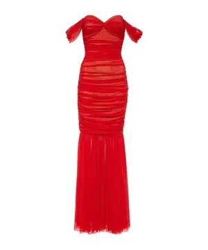 Norma Kamali Walter Off-shoulder Mesh Gown