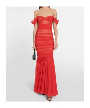 Norma Kamali Walter Off-shoulder Mesh Gown