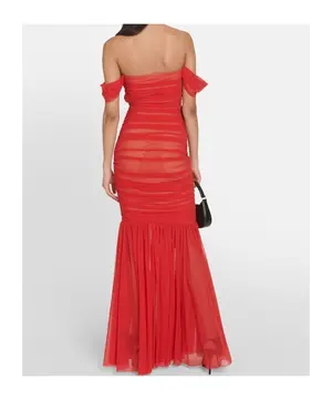 Norma Kamali Walter Off-shoulder Mesh Gown