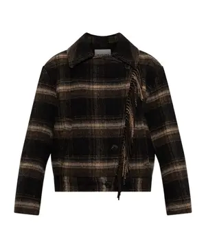 Isabel Marant Étoile Galeane Cropped Plaid Wool-blend Jacket With Tassel Detailing - Black/khaki