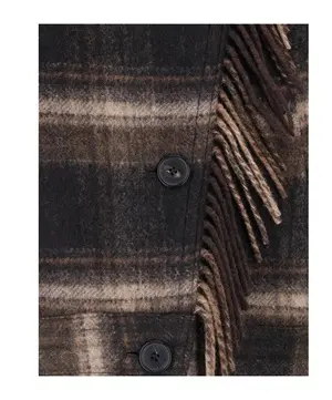 Isabel Marant Étoile Galeane Cropped Plaid Wool-blend Jacket With Tassel Detailing - Black/khaki