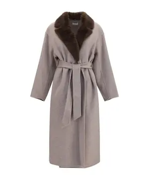 P.a.r.o.s.h Belted Fur Collar Midi Coat - Brown