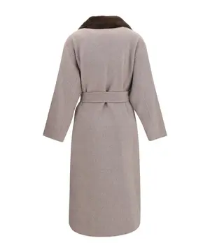 P.a.r.o.s.h Belted Fur Collar Midi Coat