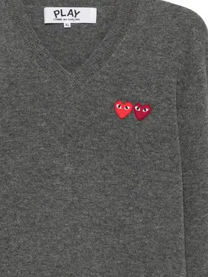 Play Comme Des Garcon V-neck Sweater With Heart Appliqu