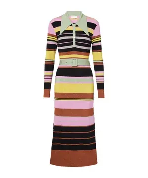 Rixo Striped Metallic Medium-length Dress