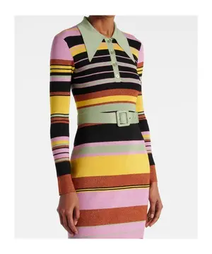 Rixo Striped Metallic Medium-length Dress