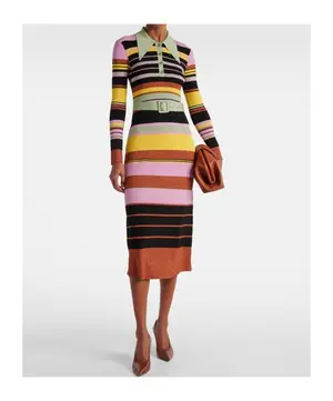Rixo Striped Metallic Medium-length Dress