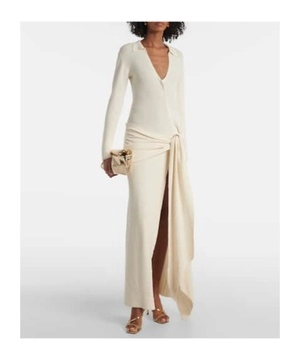 AYA MUSE V-neck Long Sleeve Maxi Dress With Front Knot Detail